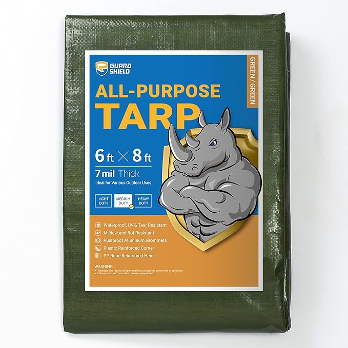 GUARD SHIELD Green Tarp Waterproof 6x8 Feet Medium Duty All Purpose ...