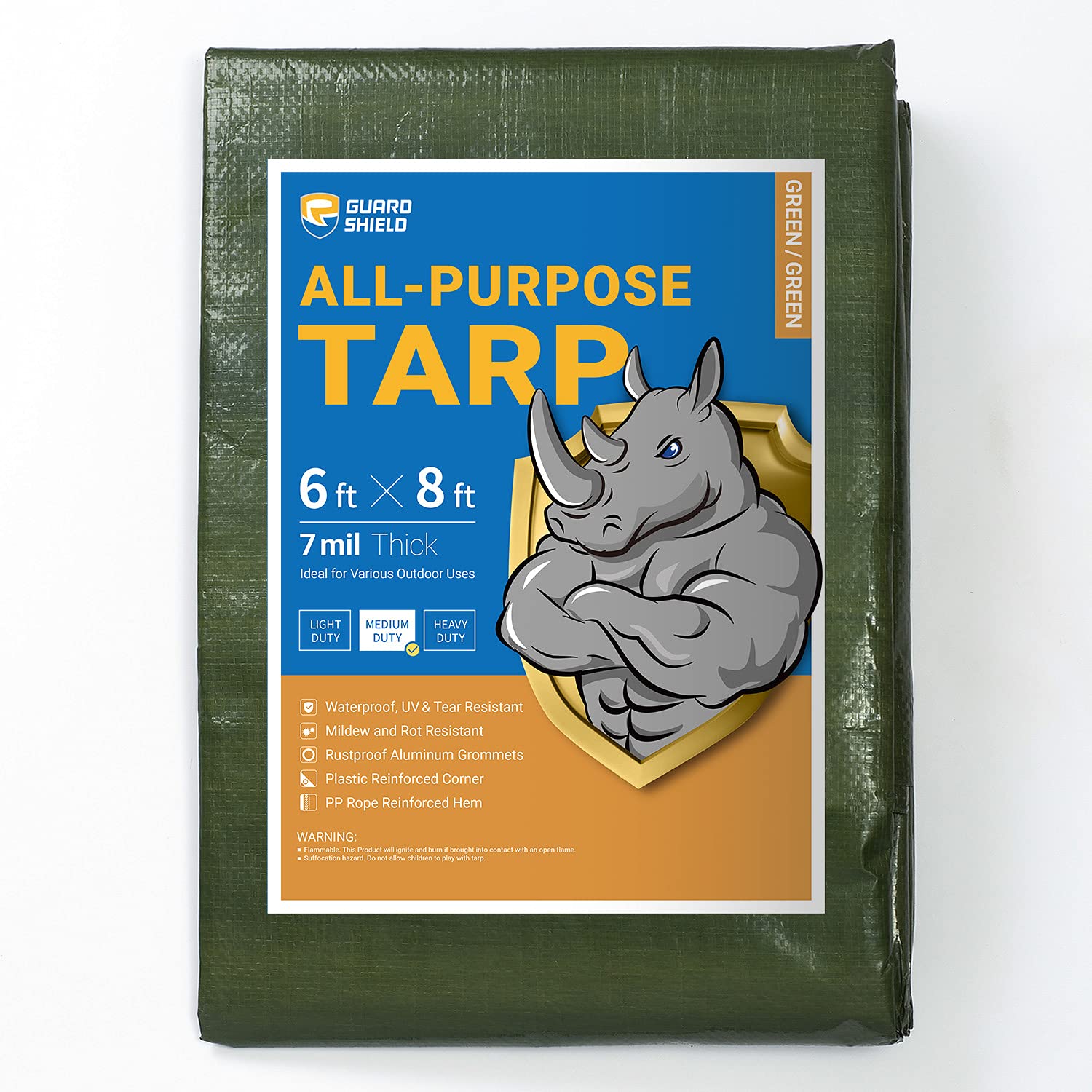 GUARD SHIELD Green Tarp Waterproof 6x8 Feet Medium Duty All Purpose ...