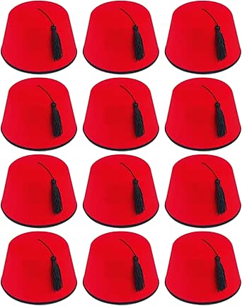 12 x Red Fez Hats – Fancy Dress Costume Accessories for Adults – Tommy ...