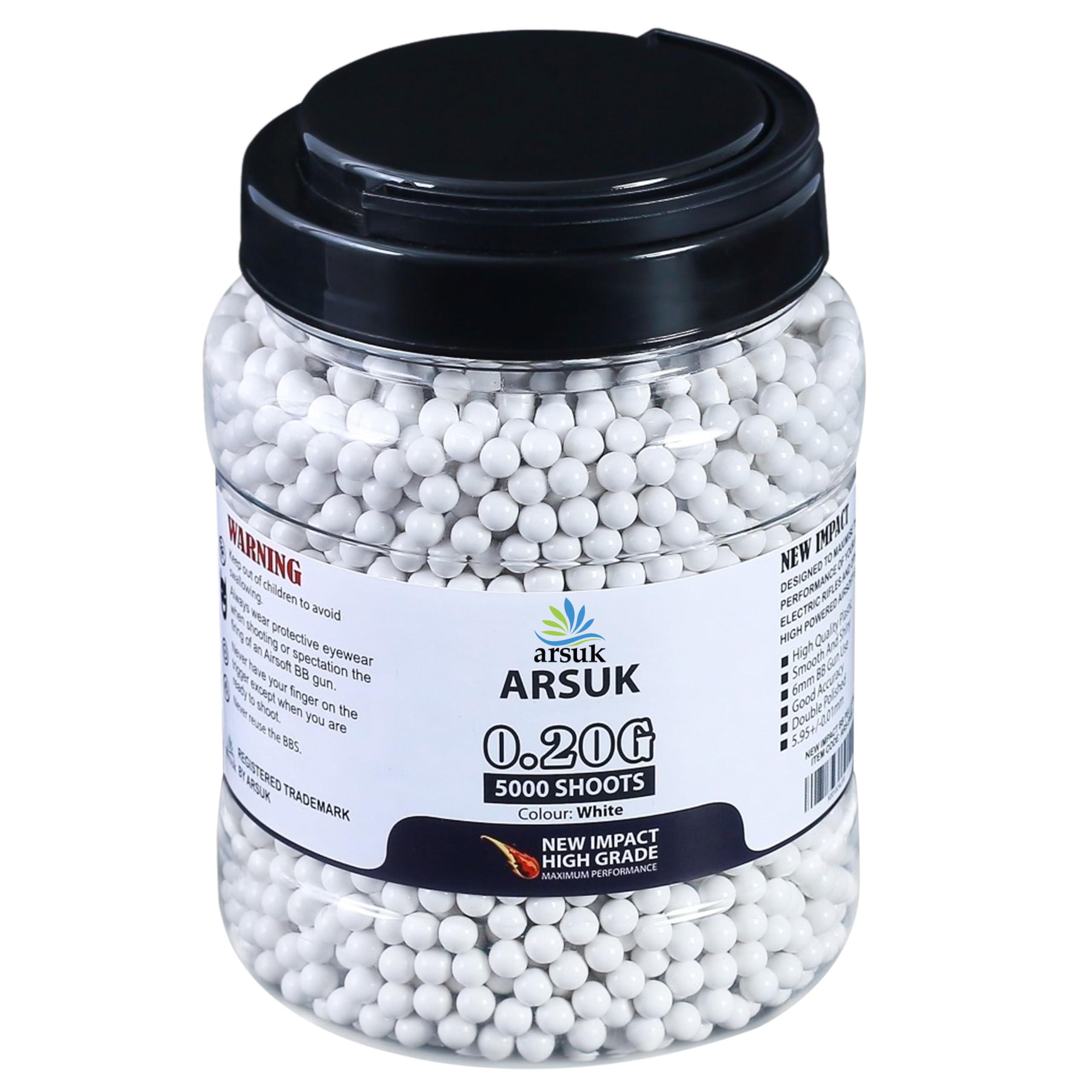 ARSUK Airsoft BB Pellets 6mm BBS 0.20g Content 5000 Bullets Black Tub ...