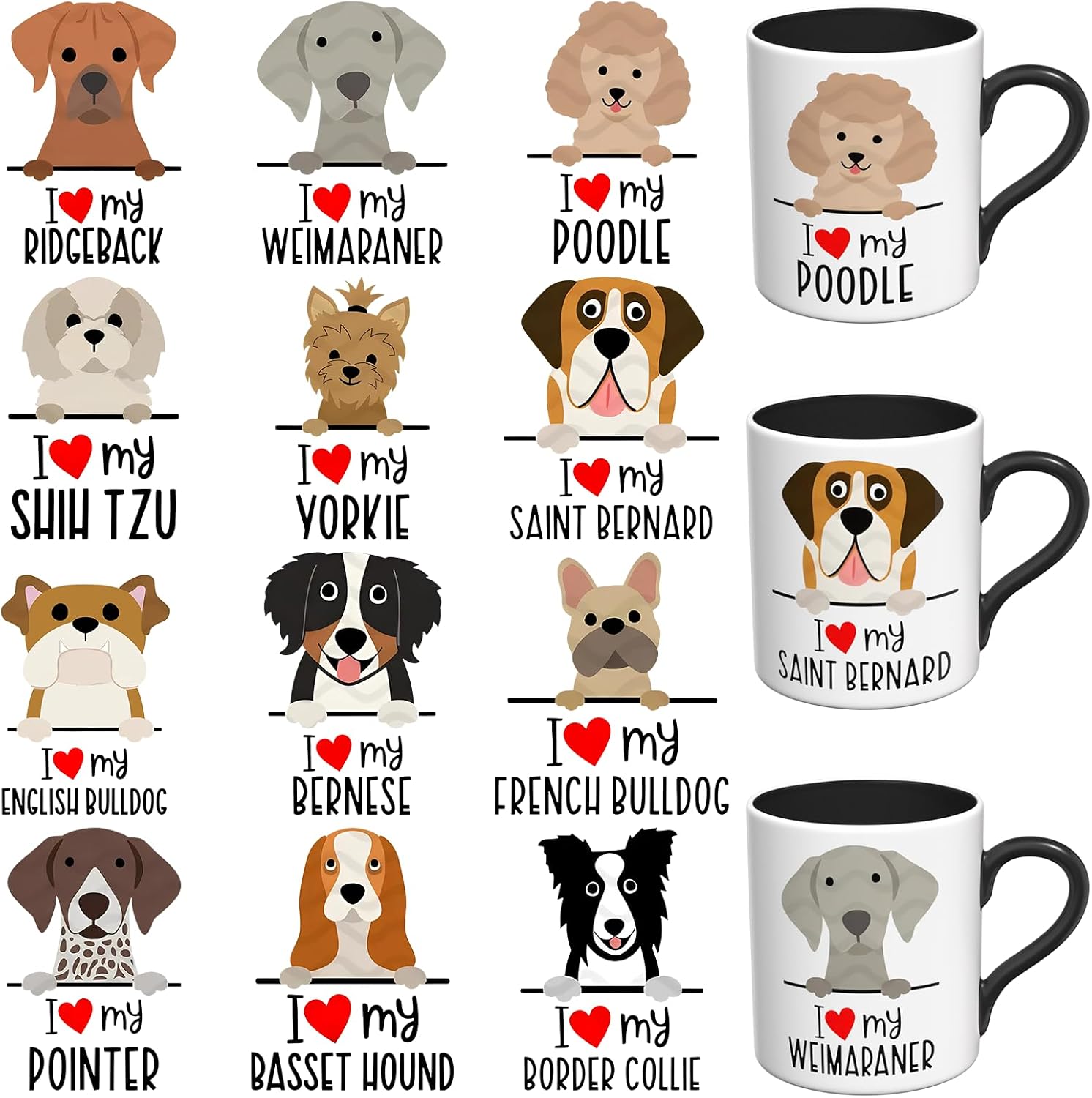 Amazon.com: XRTHGS UV DTF Stickers - 12 Sheets Dog Breed UV DTF Cup Wrap for Mugs Glass Coffee ...