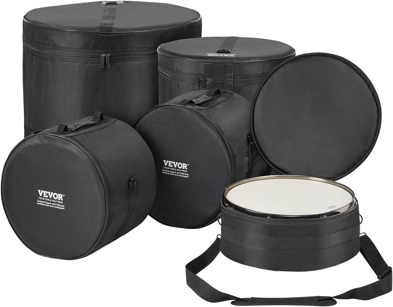 VEVOR 5-Piece Drum Bag Set, 1680D Oxford Fabric, Padded Drum Bags and ...