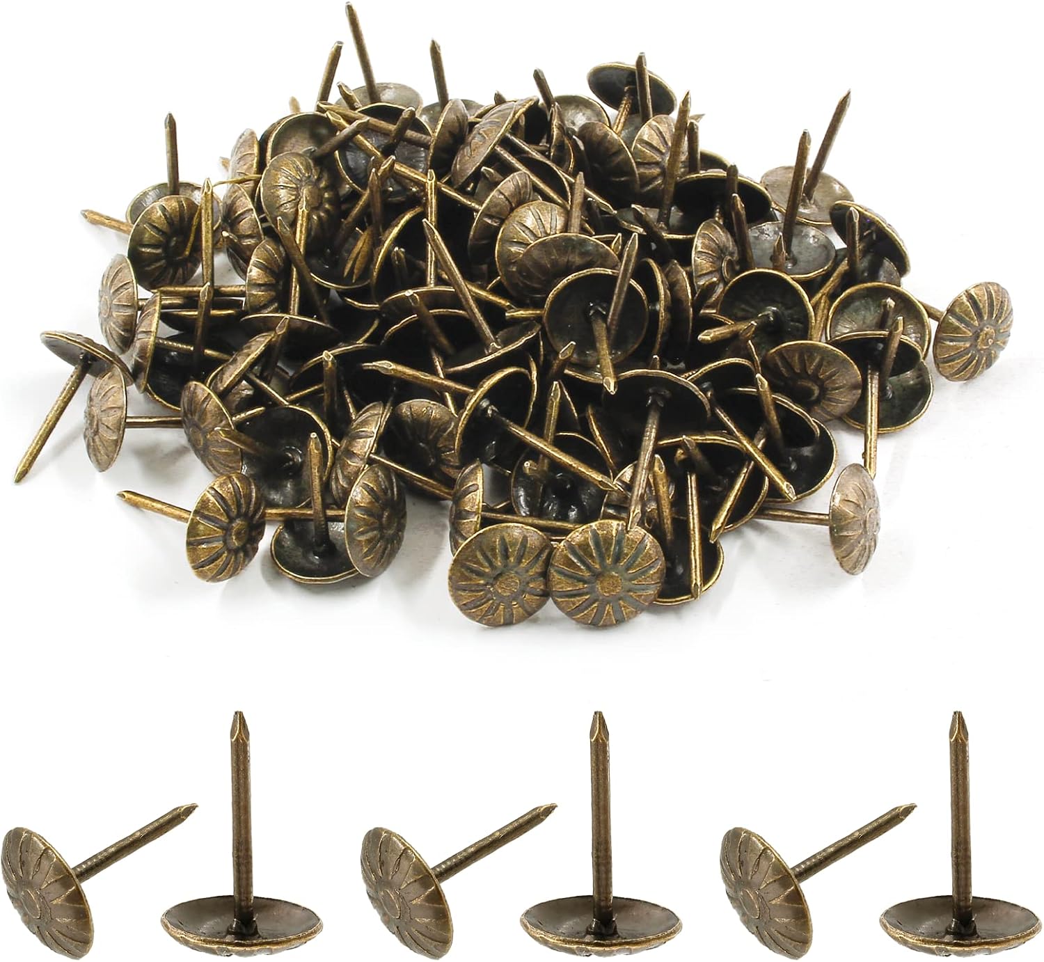 Bivethoi 120 Pcs Brass Upholstery Tacks, 7/16" Dia Antique Metal Thumb ...
