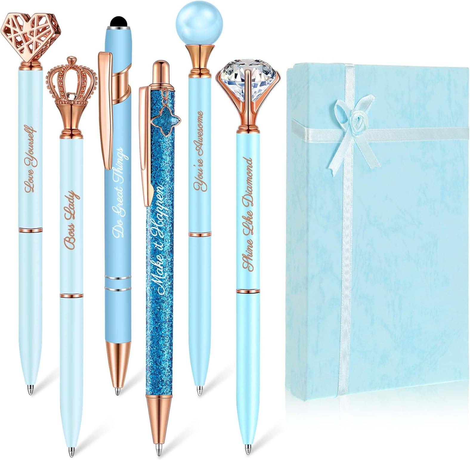 Amazon.com : Yeaqee 6 Pcs Inspirational Pen Set for Women Gift Diamond ...