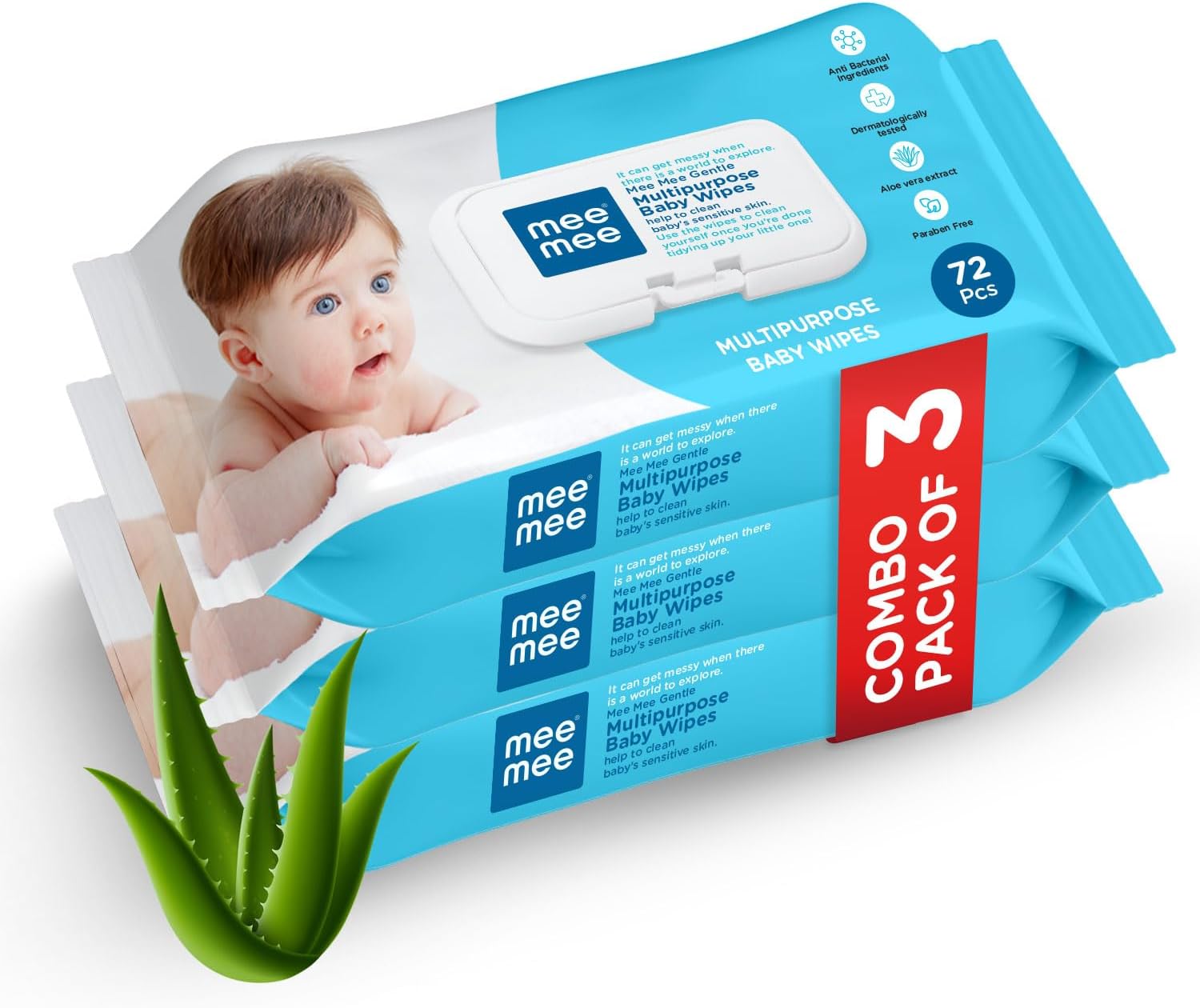 Buy Mee Mee Baby Wet Wipes (72 wipes, Pack of 3) with Aloe Vera extract ...