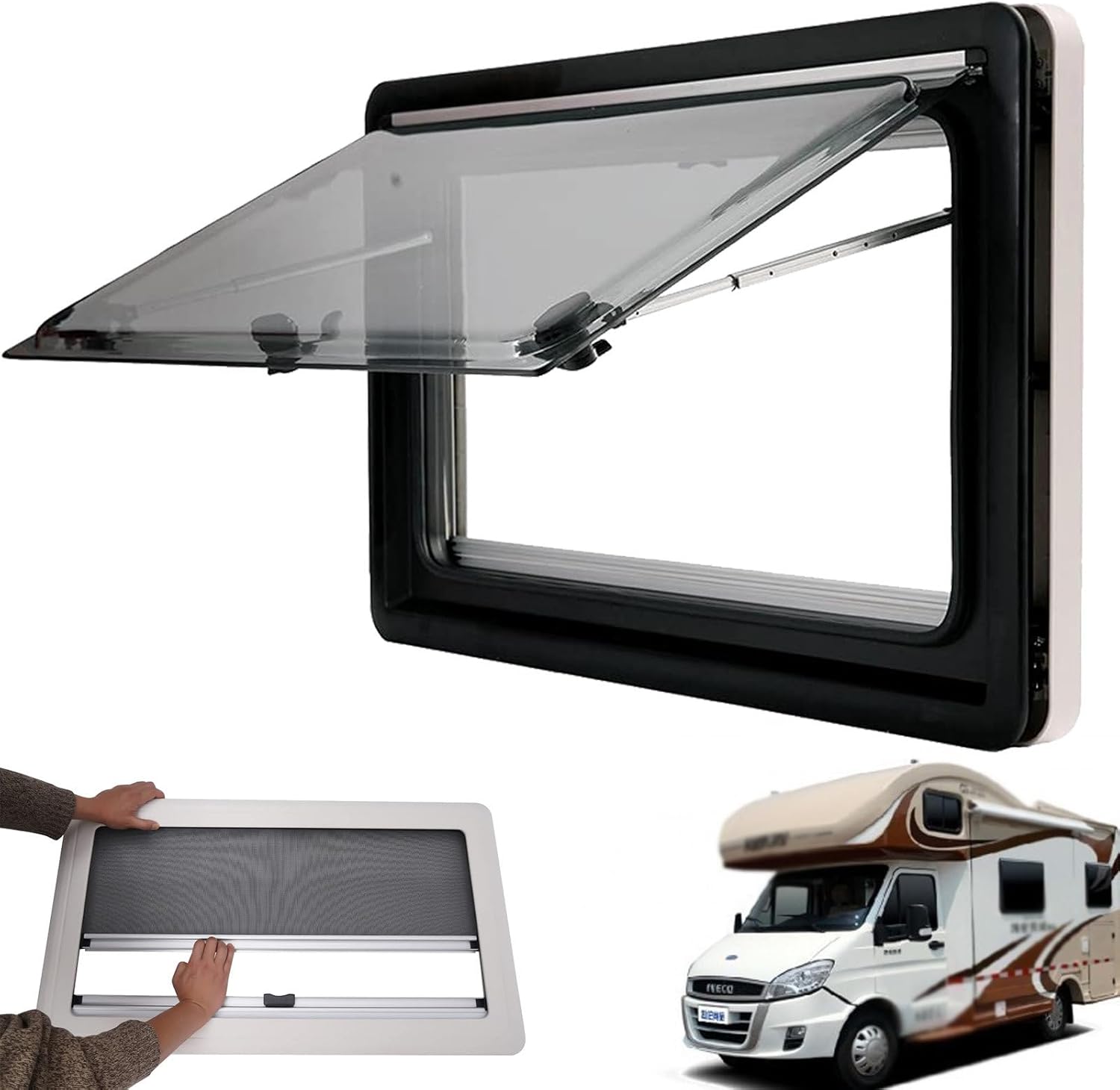 RV Push Out Window - Camper Trailer Vent Hatch, 600x450mm Top-Hung Side Window for RVs and ...