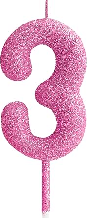 Amazon.com: 3rd Glitter Birthday Candles, Pink Birthday Number Candle ...
