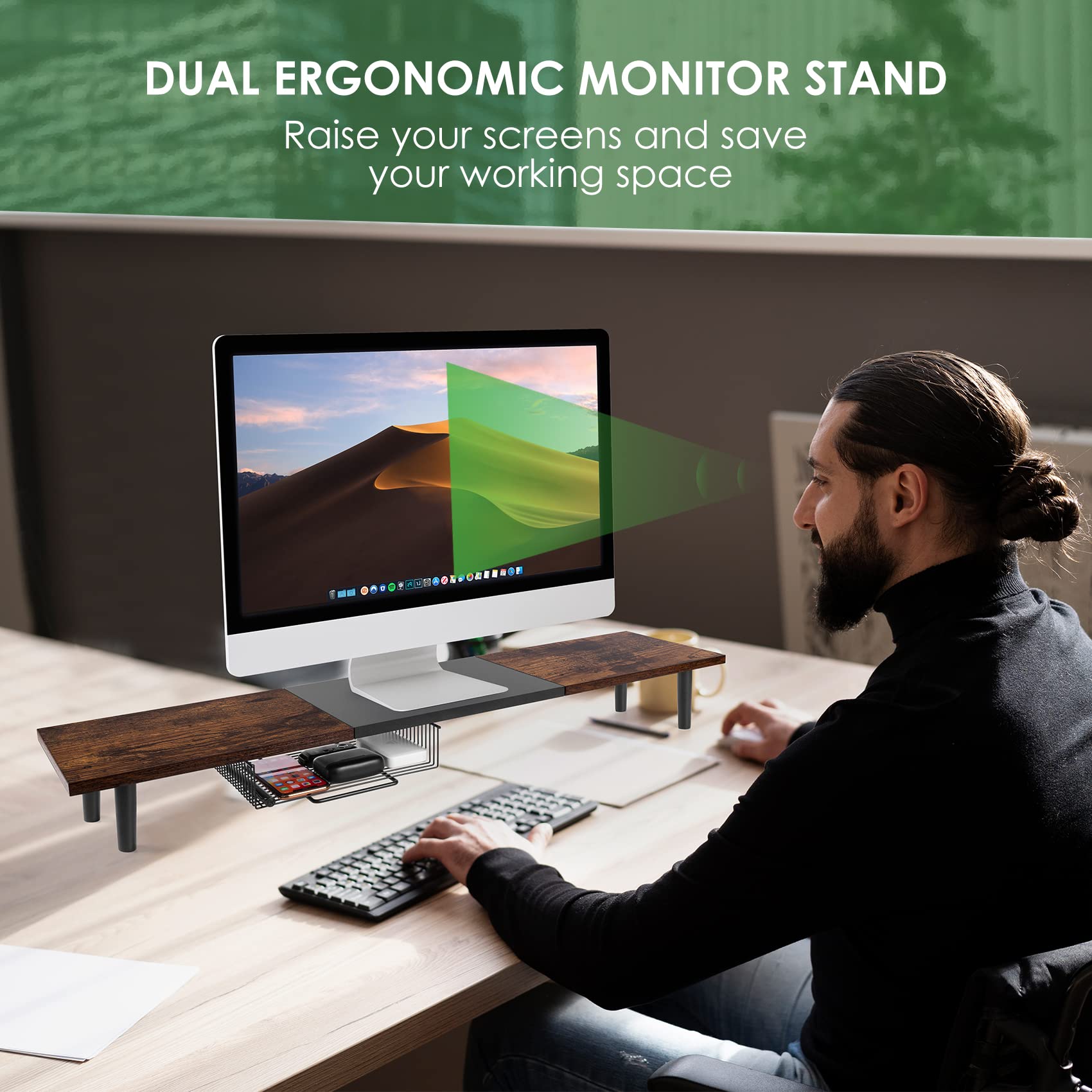 LOTEYIKE Dual Monitor Stand for 2 Monitors, Computer Monitor Riser with ...