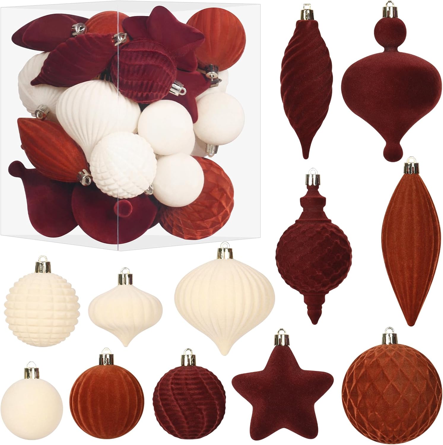 Amazon.com: SY Super Bang 30PCS Velvet Christmas Ornaments Set, Flocked ...