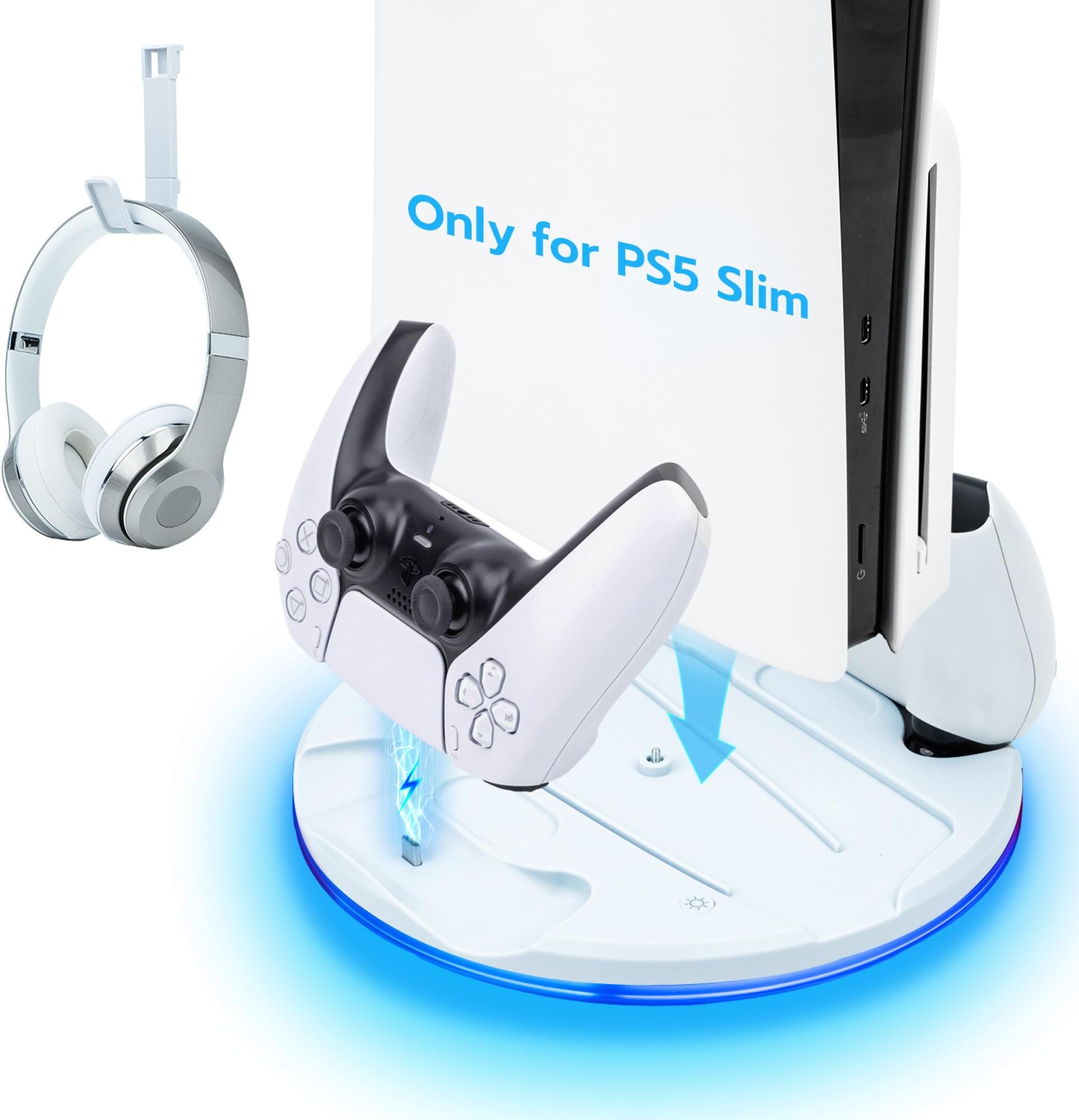 Tolesum Soporte para PS5 Slim, Estación de Carga con LED para PS5 Slim Digital/Disc Edition ...