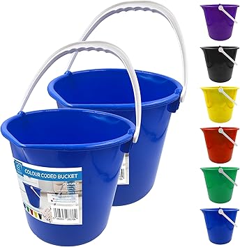 Colour Coded Plastic Bucket with Handle, 2 Gallon (7.5L) Household ...