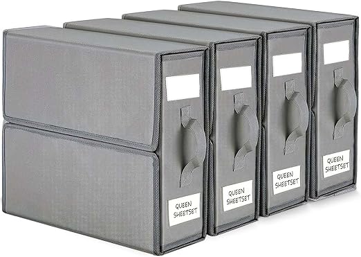 TAHAVICE 4 Pack Bed Sheet Organiser,Bedding Storage with PVC Window and ...