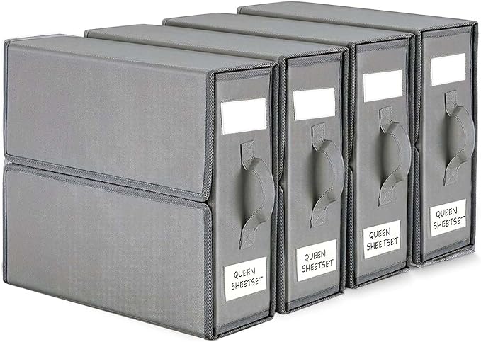 TAHAVICE 4 Pack Bed Sheet Organiser,Bedding Storage with PVC Window and ...