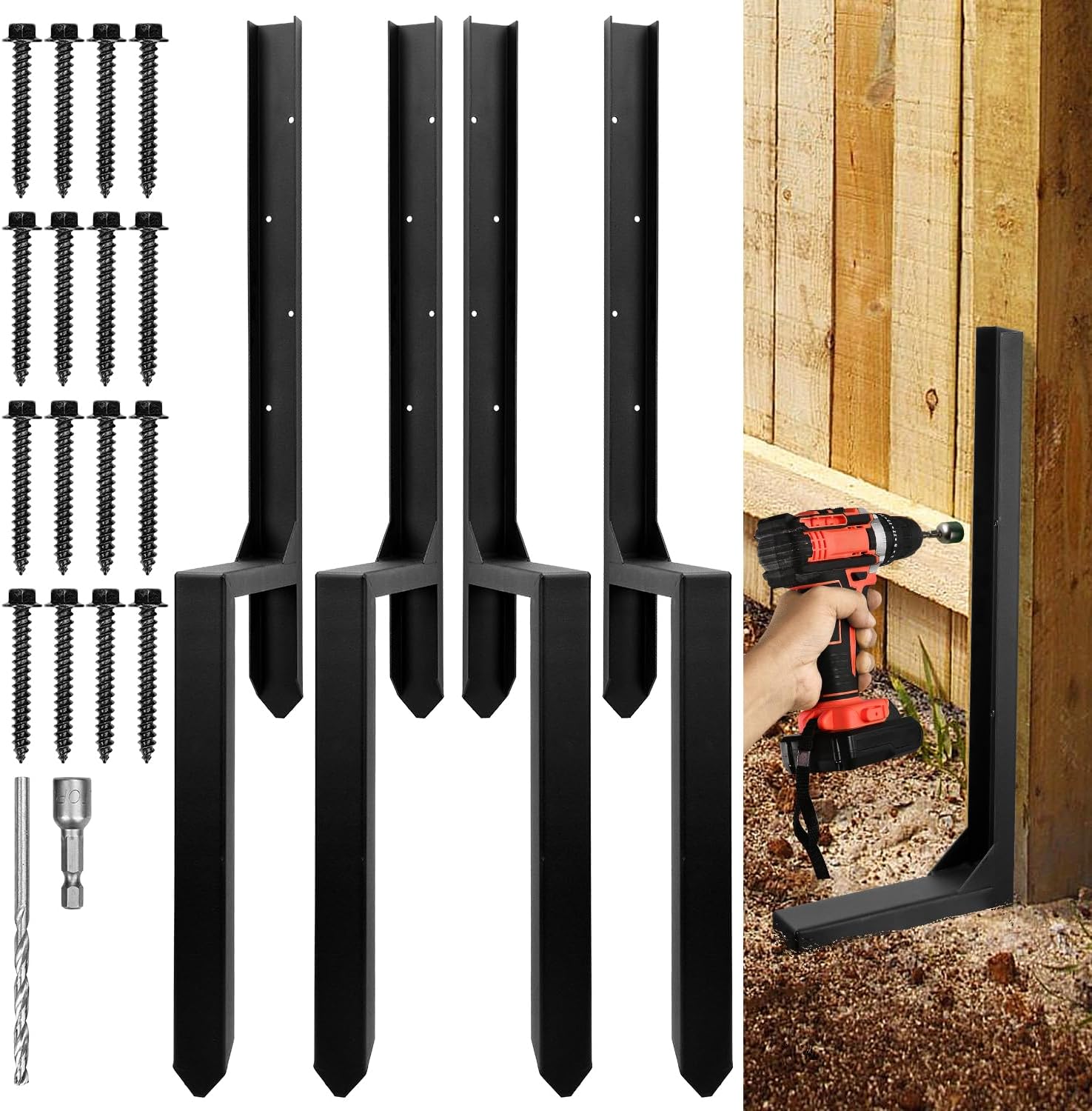 Amazon.com : WIMART 3.42 FT Fence Post Repair Kit, Heavy Duty Steel ...