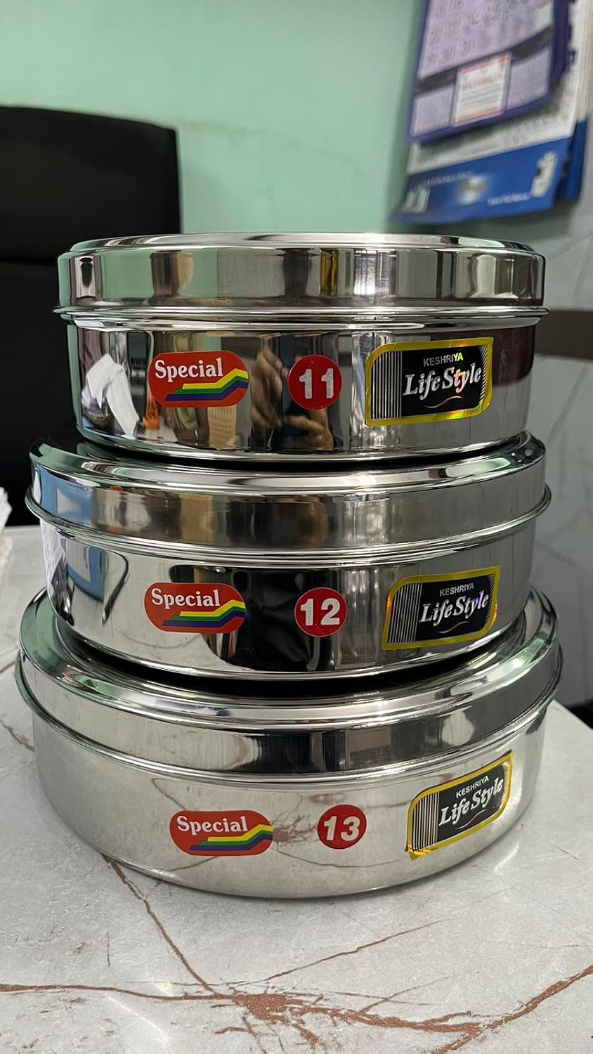 Buy Stainless Steel Belly Shape Flat Canisters/CHAPATI DABBA/Puri Dabba ...