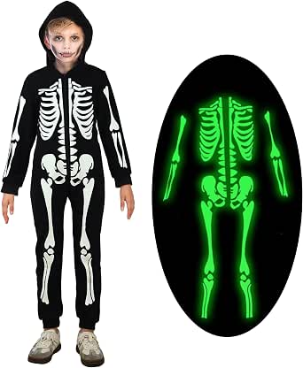 Amazon.com: Gomukot Direct Kids Halloween Skeleton Costume Glow in the ...