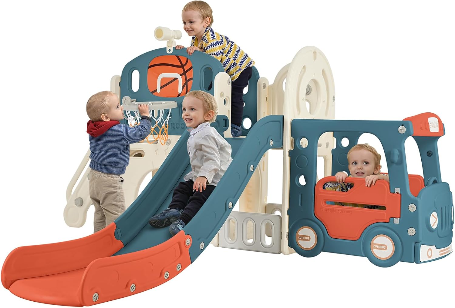 Amazon.com: Fuhomtre 9 in 1 Kids Slide Set with Basketball Hoop Climber ...