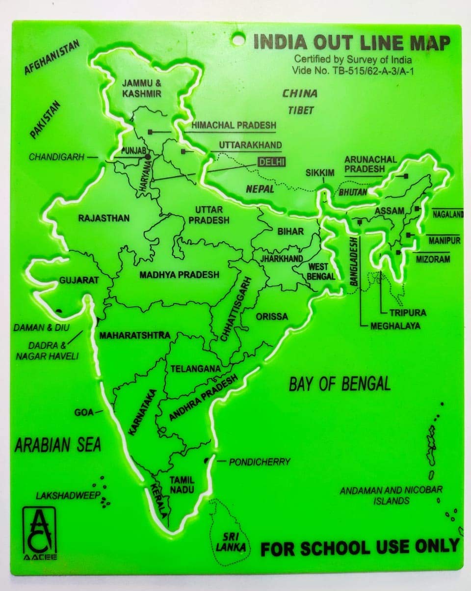 First Click Plastic India Map Stencil (19 cm x 15.5 cm x 0.5 cm Green ...