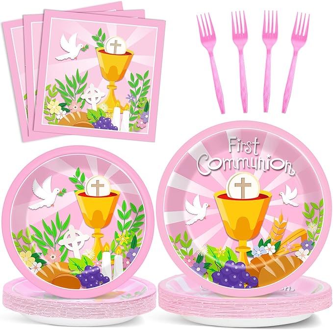 Amazon.com: 100 Pcs First Communion Plates and Napkins Baptism ...