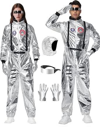 Adult Astronaut Costume - Silver Spacesuit with Helmet, Gloves ...