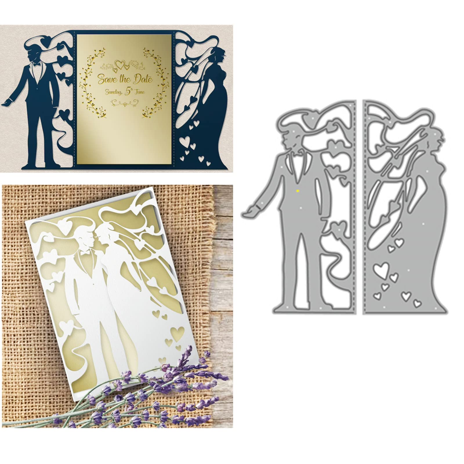 Amazon.com: Wedding Couple Frame Metal Die Cuts, Lace Heart Bride and ...