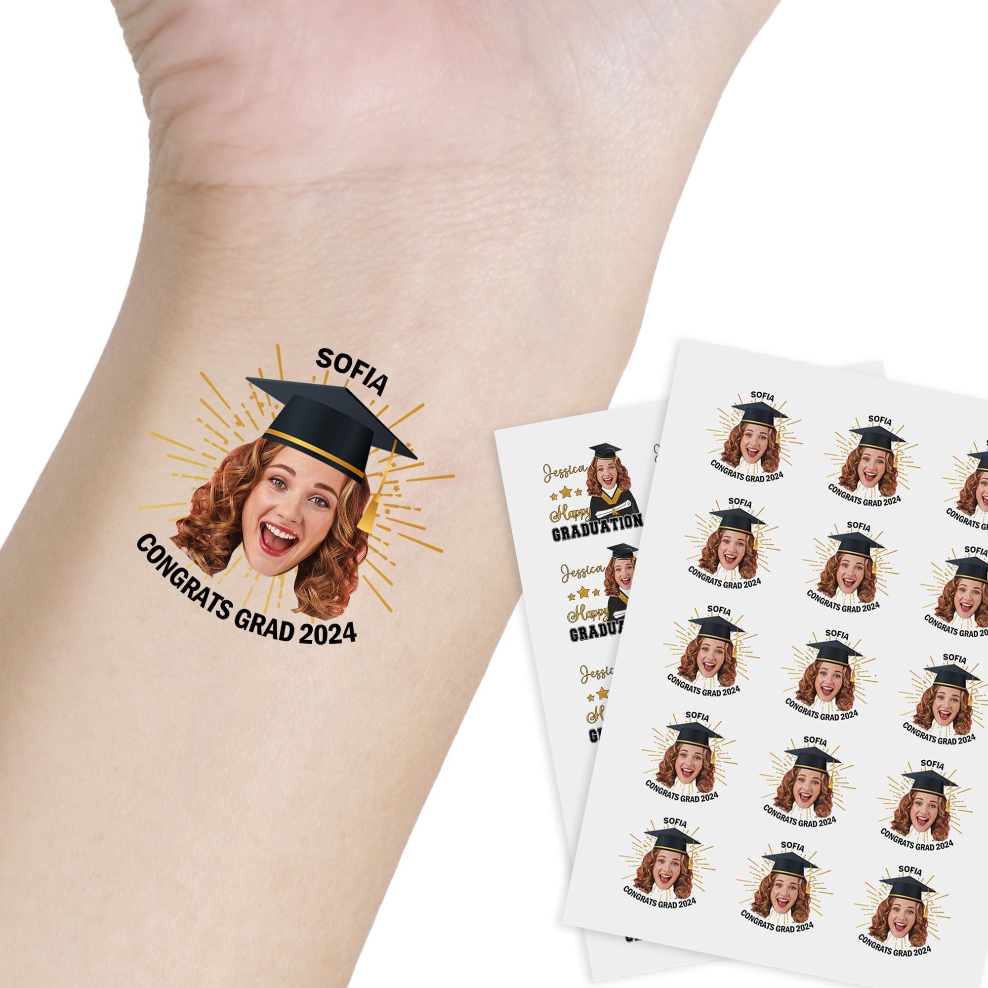Amazon.com : Custom Graduation Tattoos Personalized Face Temporary ...