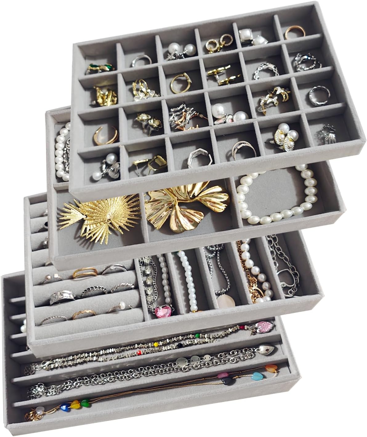Amazon.com: KATISYIO Stackable Jewelry Trays Organizer for Drawer Set ...