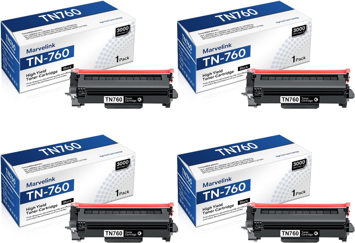 Amazon.com: TN760 TN-760 Black Toner Cartridge 4Pack Replacement for ...