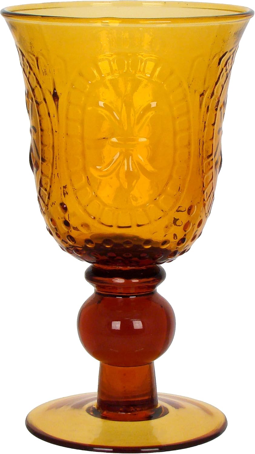 Amazon.com | Zrike Brands Renaissance Pressed Glass Goblet, Amber, Set ...