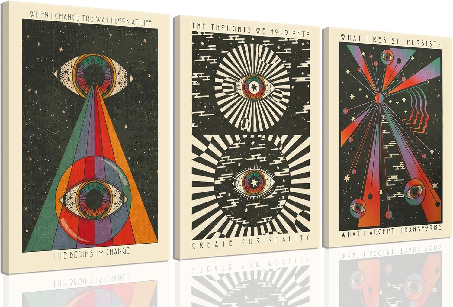 Amazon.com: Framed Retro Hippie Wall Art Set of 3, Meditation Psyche ...