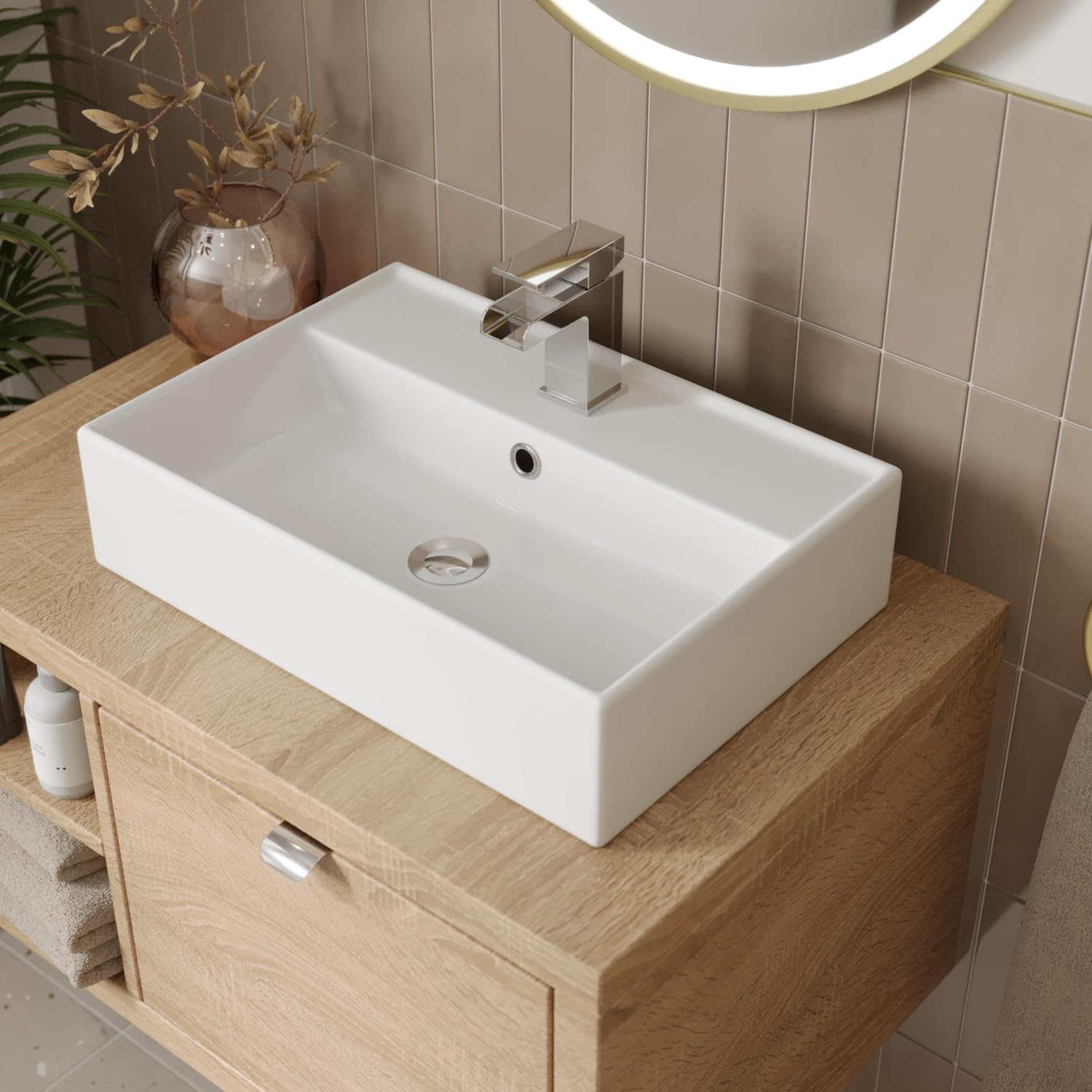 600mm x 400mm Modern White Slim Ceramic Inset Basin : Amazon.co.uk: DIY ...