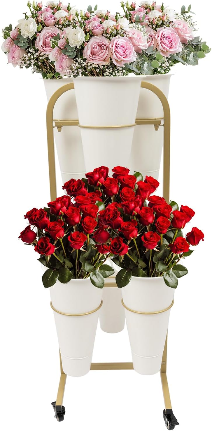 Amazon.com: QWNBG Flower Display Stand with 6 Buckets, 2 Tier Flower ...