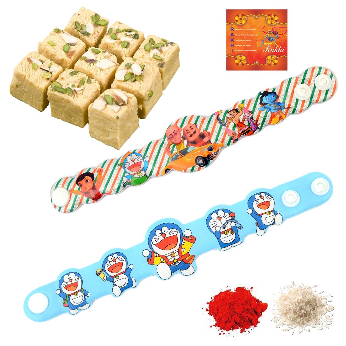 Rakhi Wala Rakhi Gift Packs Soan Papdi 400Gm with Multicolor Doraemon n ...