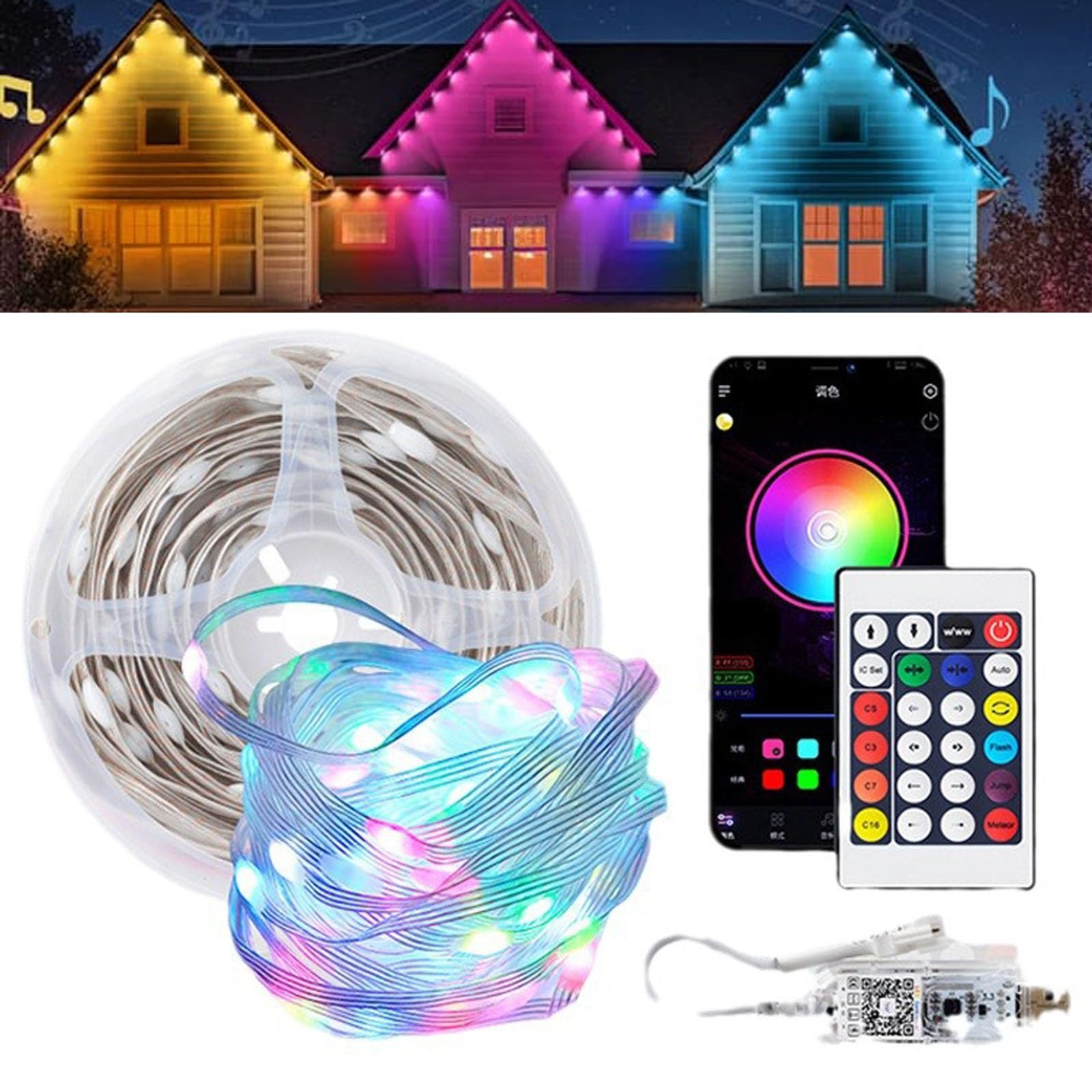 Smart Rainbow LED Permanent Outdoor Light, Smart Rgb Eaves Lights with ...