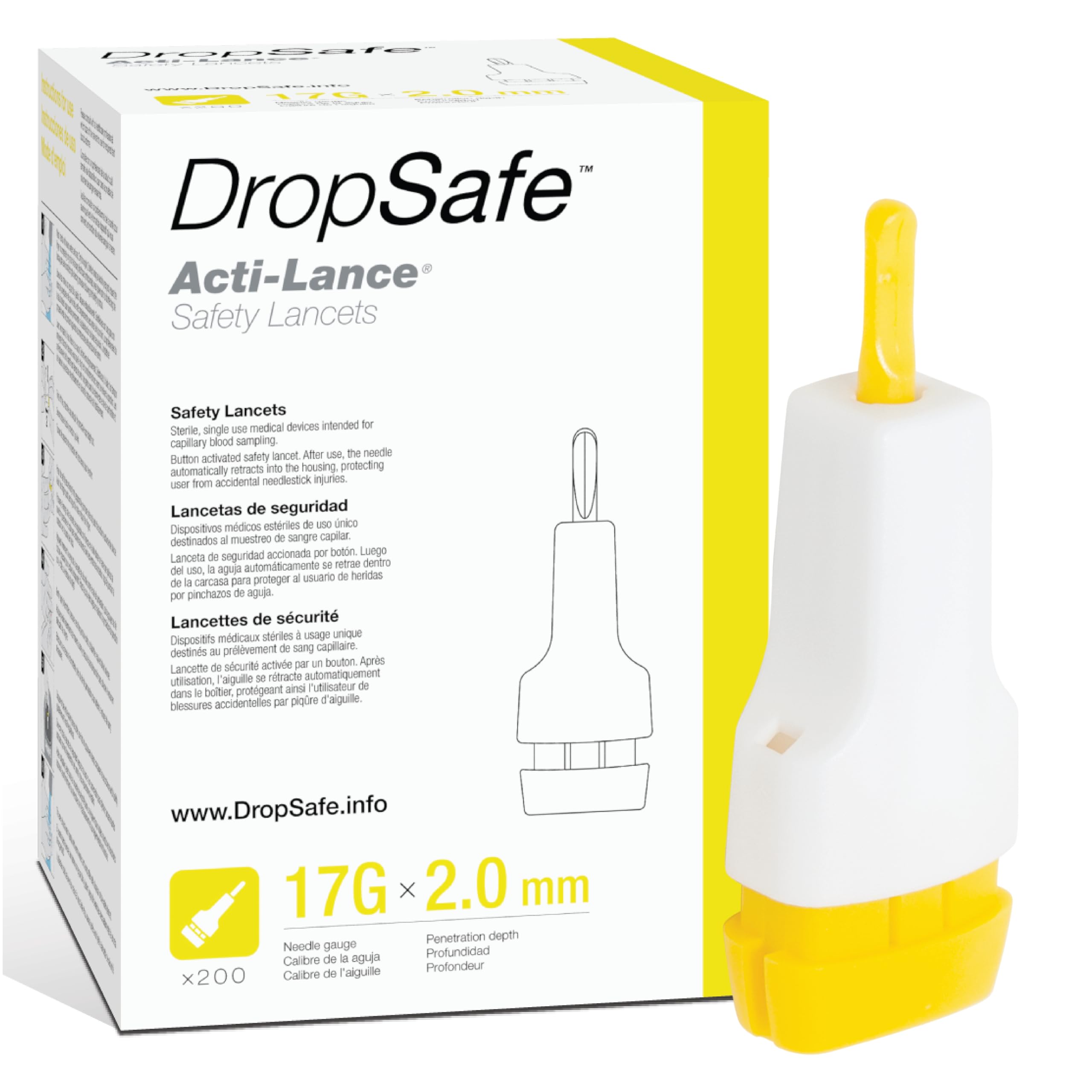 Amazon.com: Dropsafe Acti-Lance Safety Lancet, Special, 17 Gauge, 2.0mm, Top Button Activated ...