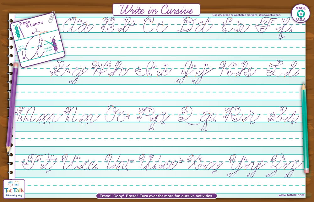 Amazon.com: Tot Talk Write in Cursive Activity Educational Placemat for ...