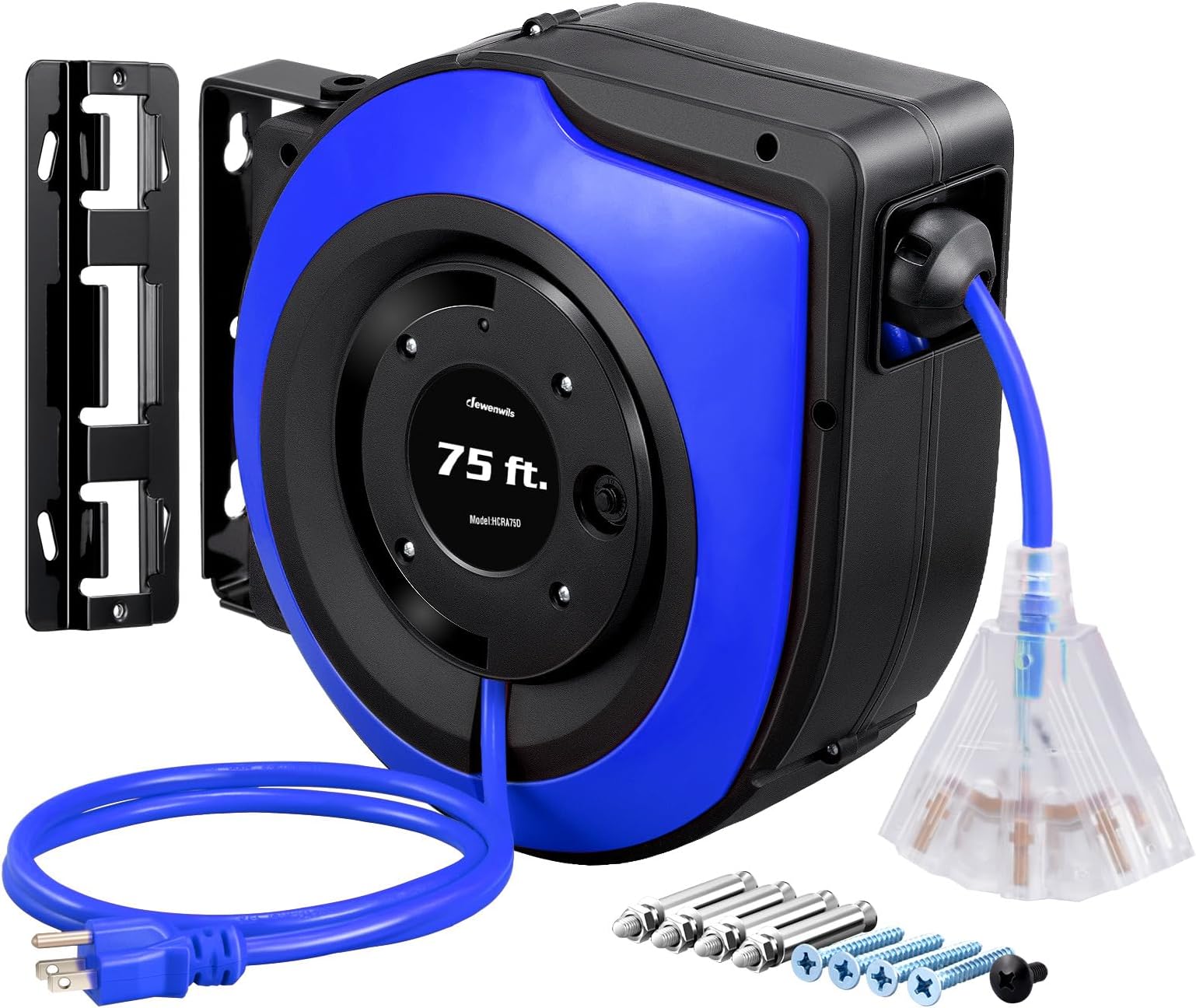 SURAIELEC Retractable Extension Cord Reel, 75 FT 14 AWG/3C SJTOW Power ...