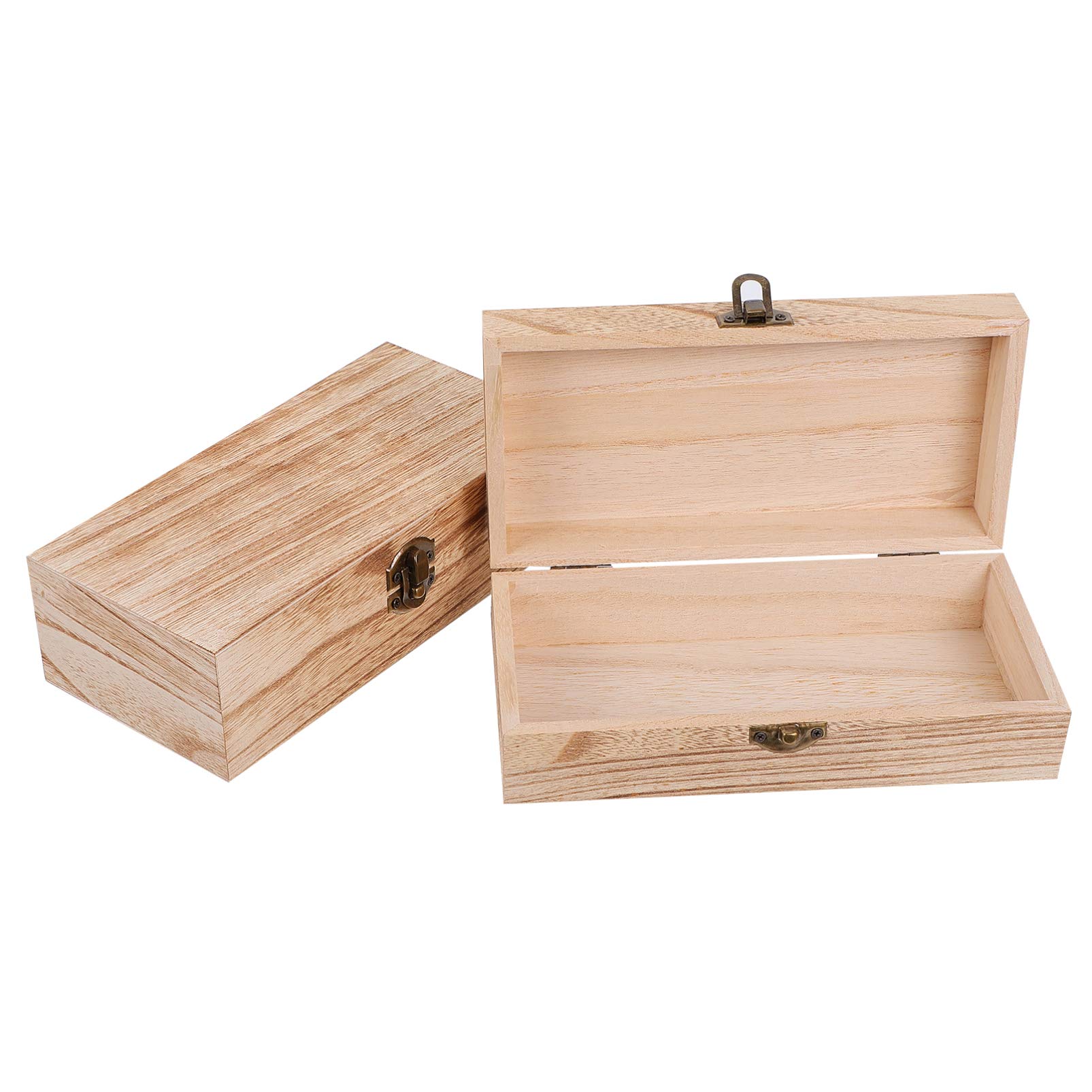 Wood Craft Box 2Pcs Unfinished Wood Box Natural DIY Craft Treasure Box ...