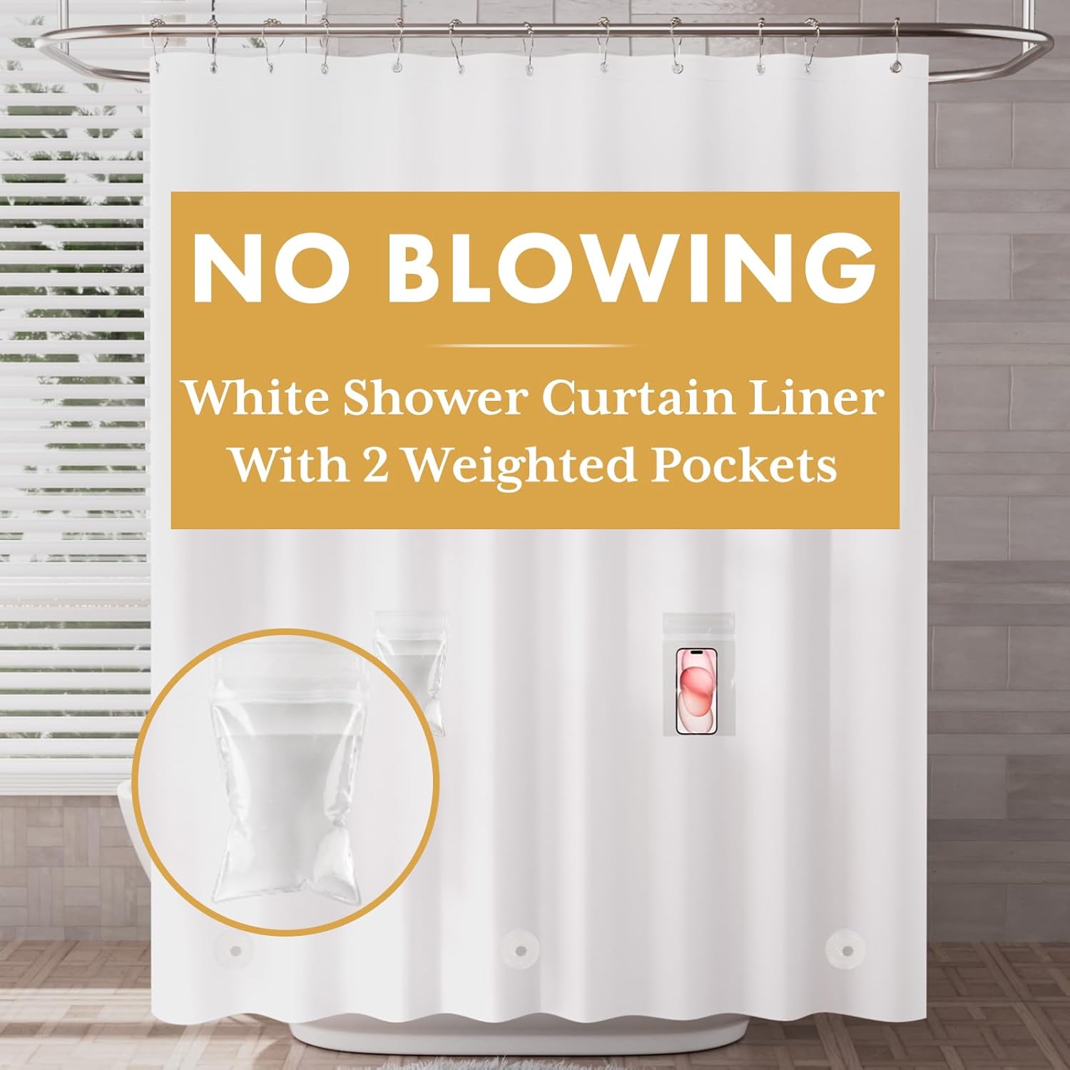 Amazon.com: AmazerBath Shower Curtain Liner with 2 Weights Pockets ...