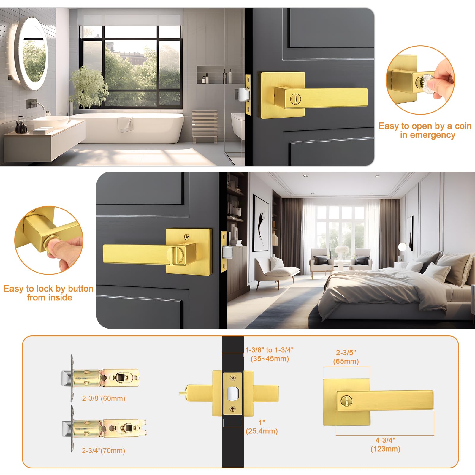 Snapklik.com : Privacy Door Handle Gold Door Handles Heavy Duty Door ...