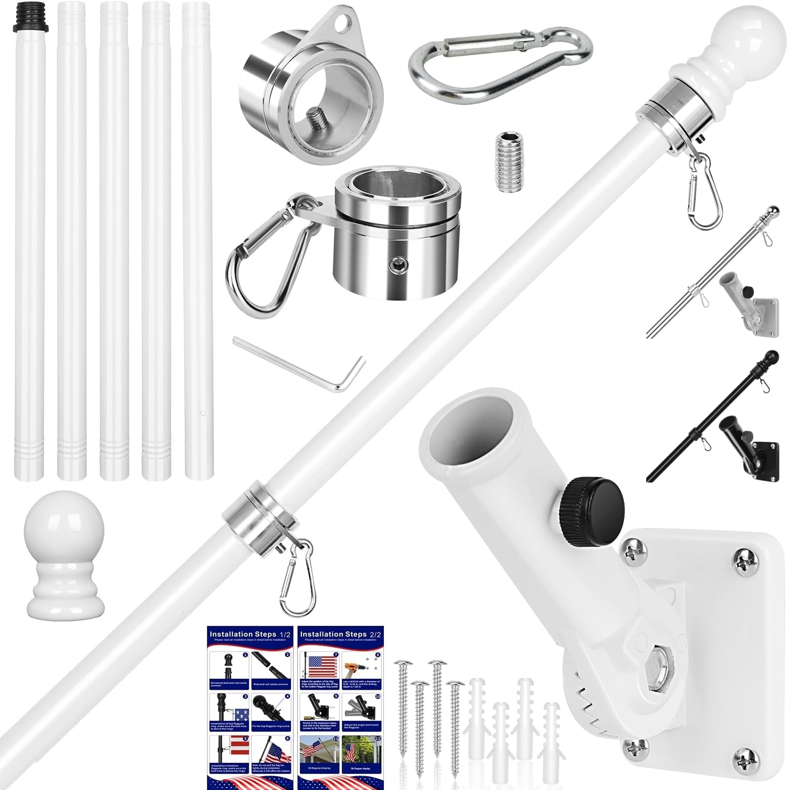 Amazon.com : evertoco Heavy Duty T304 Stainless Steel Flag Pole Kit ...