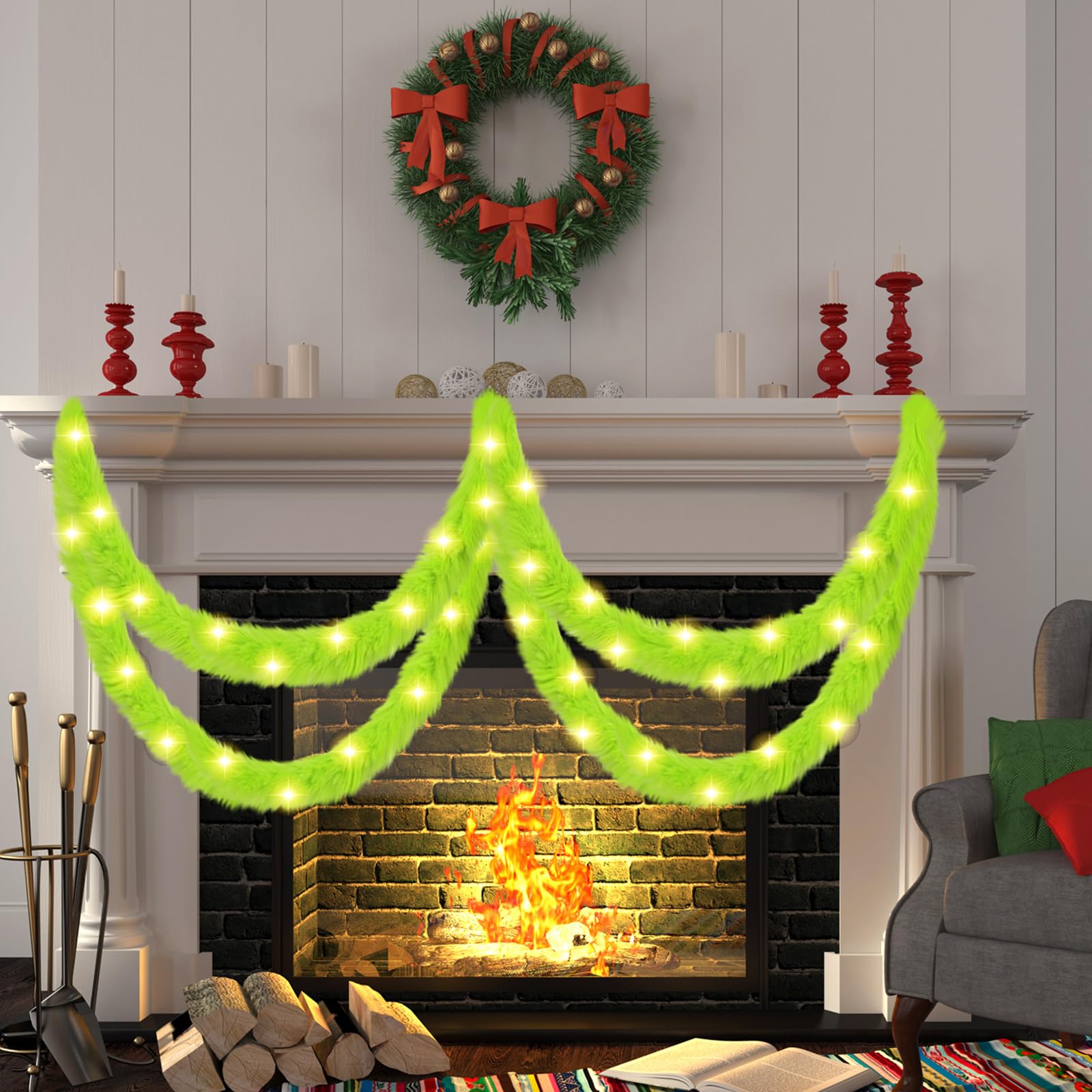 Lime Green Garland With Lights 2M/3M/5M/10M String Light Green Leaf