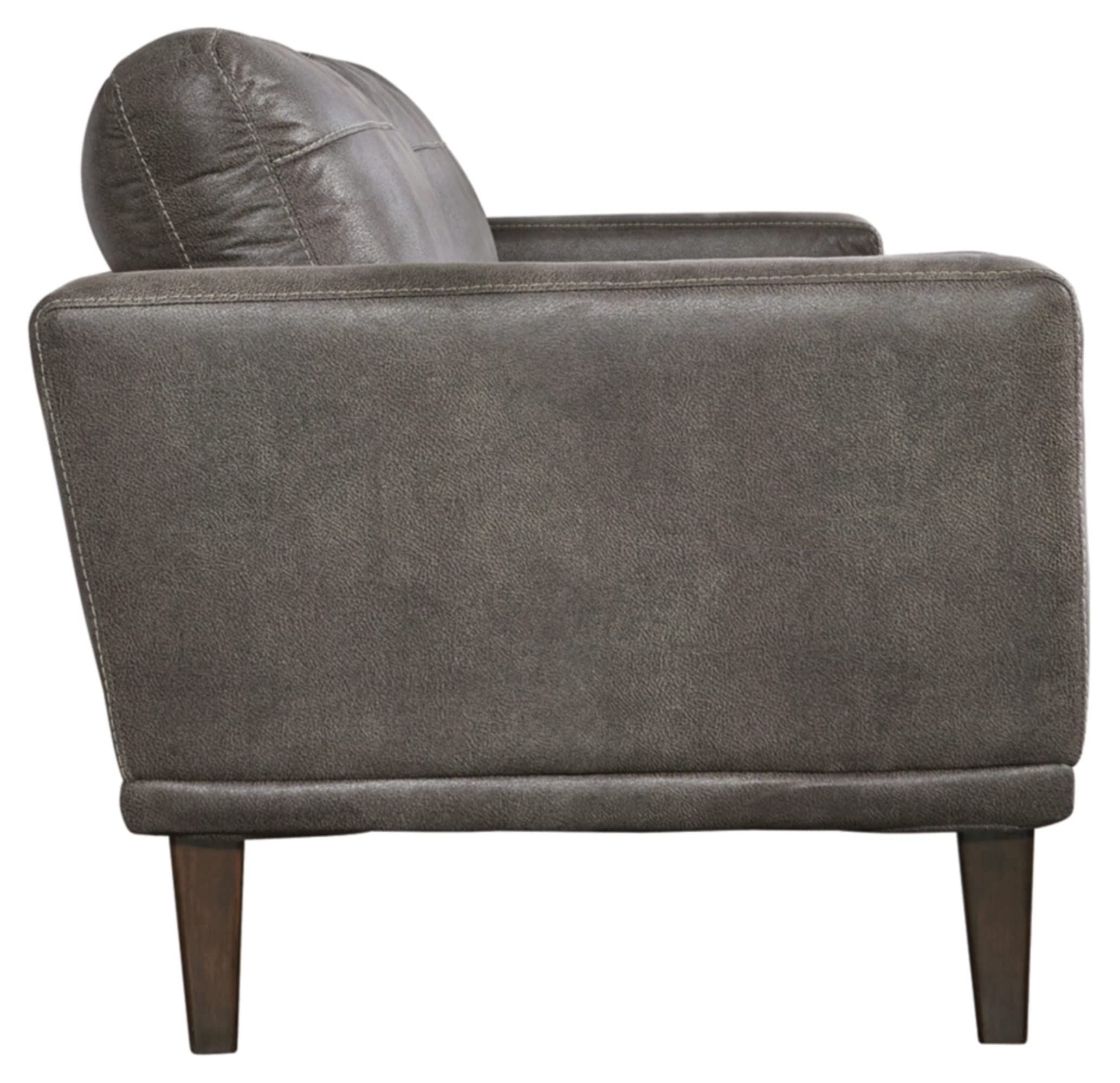 Signature Design by Ashley Arroyo Mid Century Modern Faux Leather Loveseat, Dark Gray