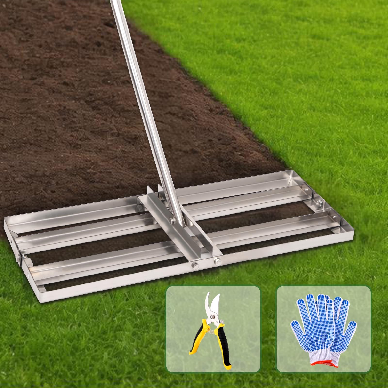 Amazon.com : Lawn Leveling Rake, Stainless Steel Ground Lawn Leveler ...