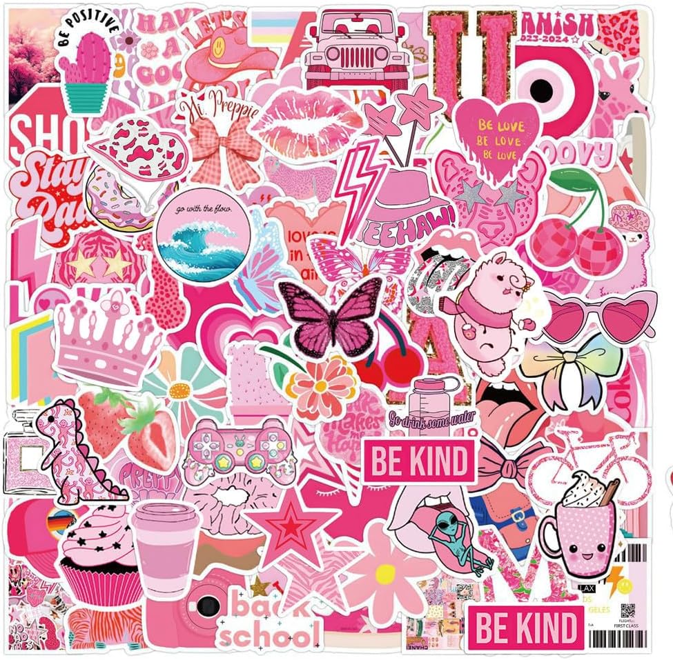 Amazon.com: 100 PCS Preppy Stickers Pack Pink Aesthetic Preppy Sticker ...