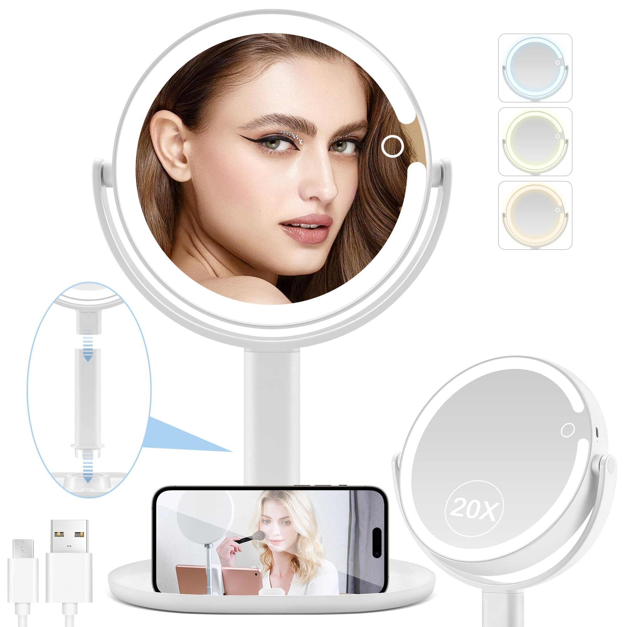 Amazon.com : MIYADIVA Lighted Makeup Mirror, 20X Magnifying Mirror with ...