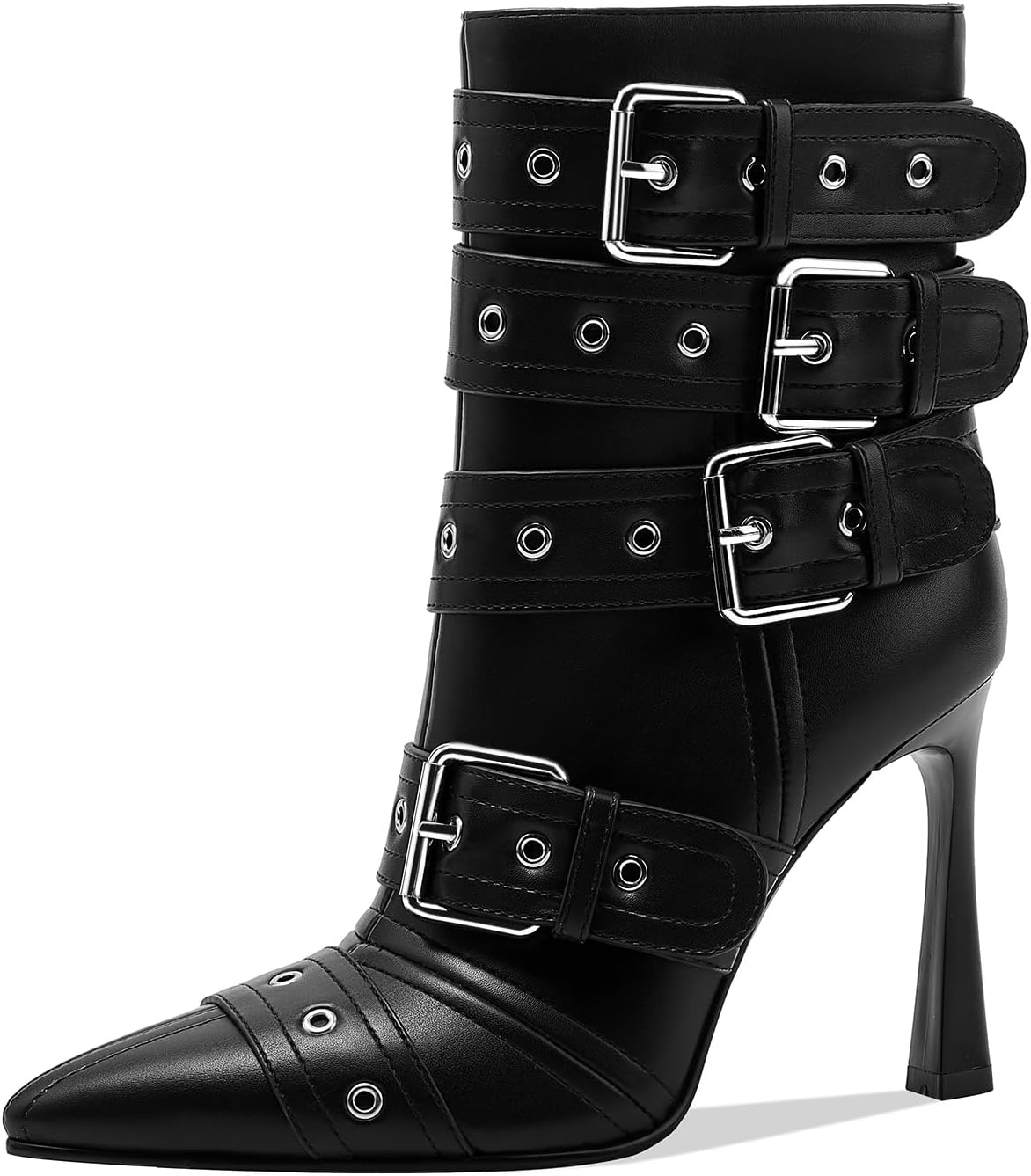 GOSERCE Bottines à talons aiguilles sexy à bout pointu avec boucle et ...