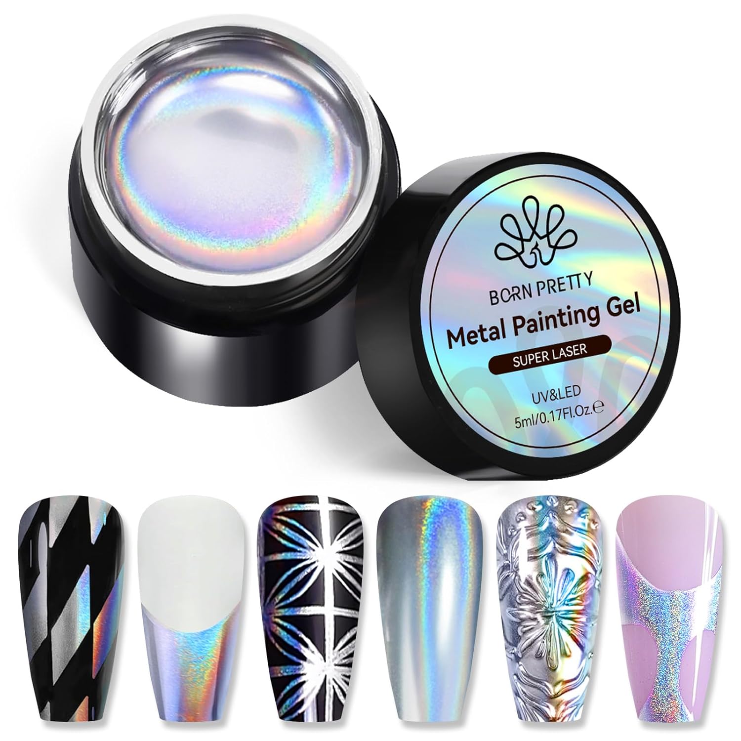 Amazon.com: Born Pretty Metallic Painting Gel Holographic Silver ...