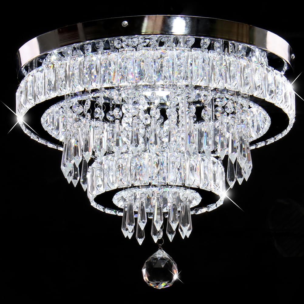 Cainjiazh 15.7" Modern Crystal Chandelier 4-Tiers Crystal LED Flush ...