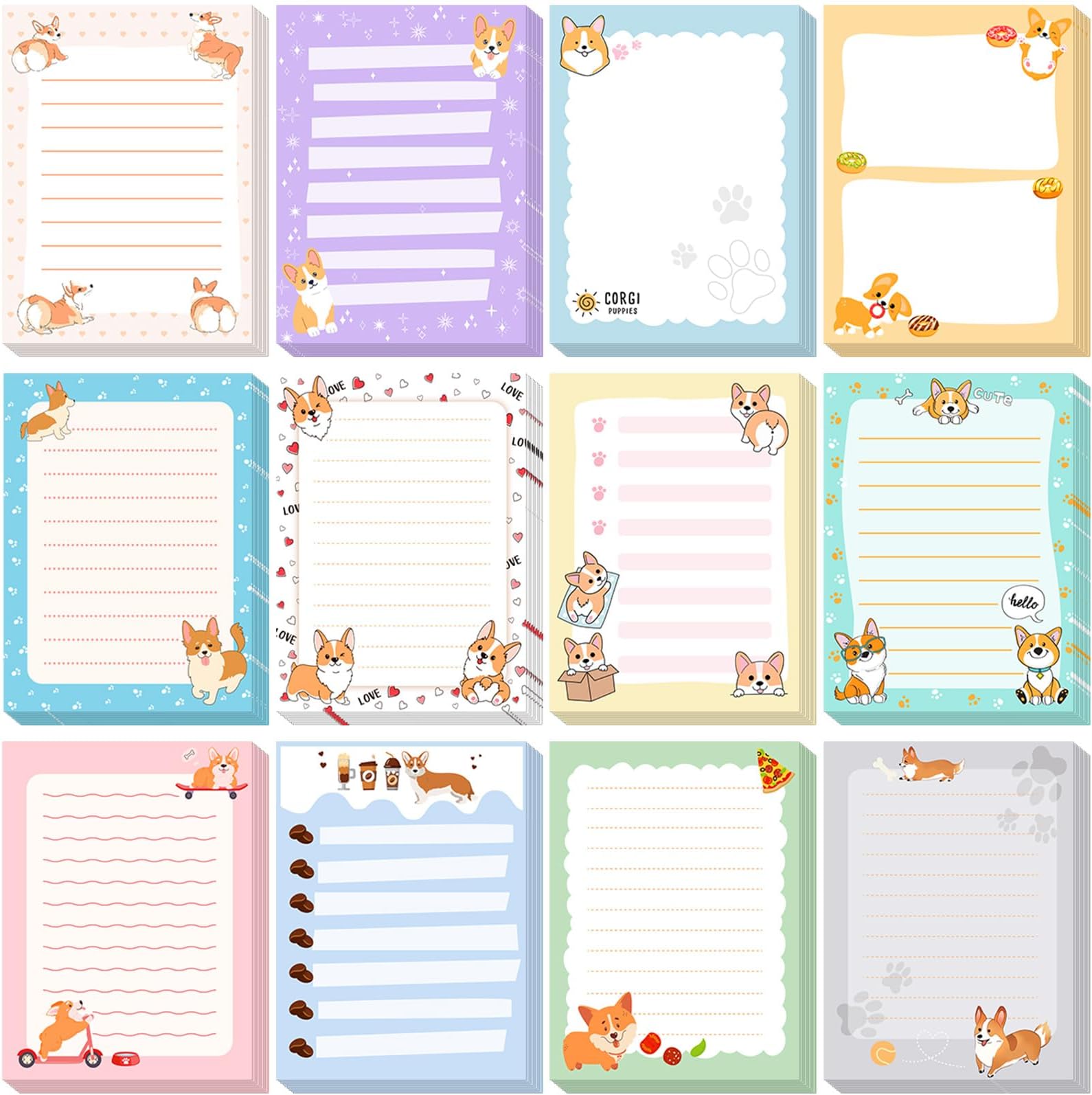 Amazon.com : Chiisong 12 Pieces Corgi Sticky Notes Welsh Corgi Sticky ...